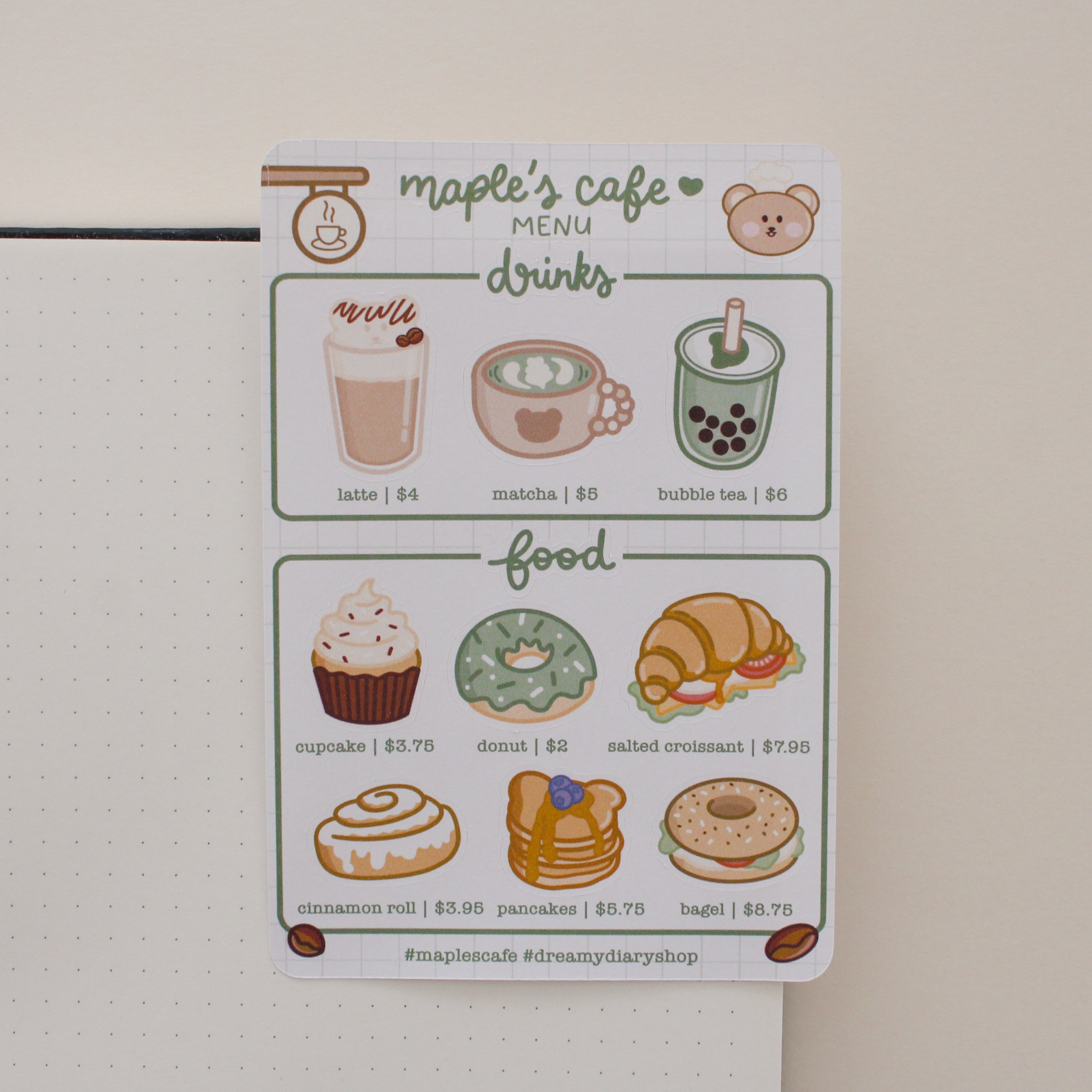 Café Menu Sticker Sheet – Dreamy Diary